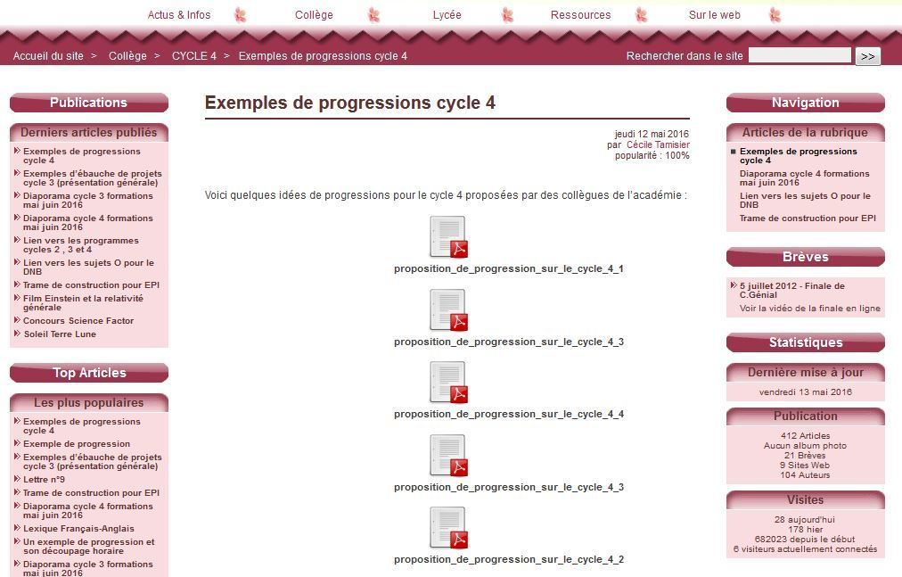 Exemples de progressions Cycle 4 [Physique-Chim...
