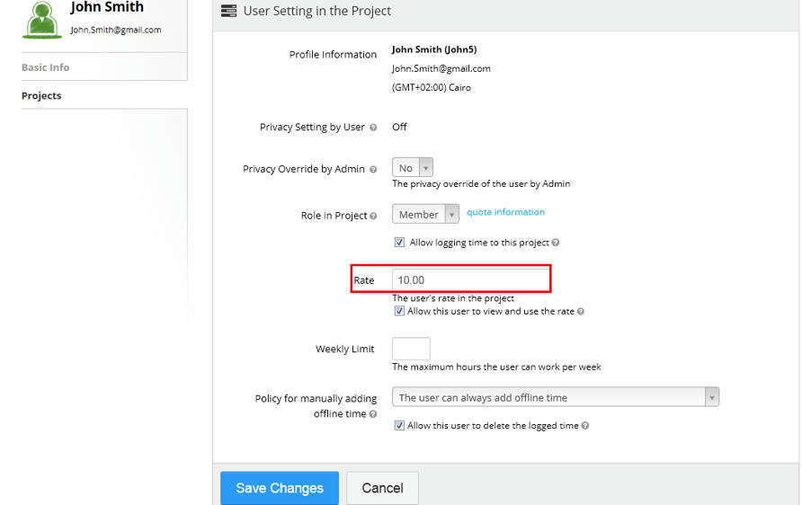 Worksnaps Tutorial: How to set a user’s r...