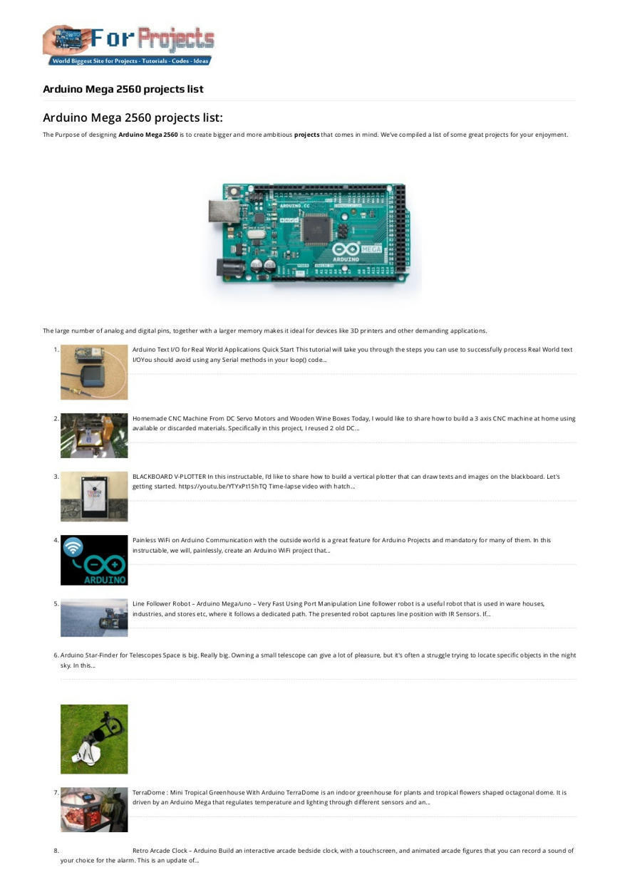 Arduino Mega 2560 projects list -Use Arduino fo...